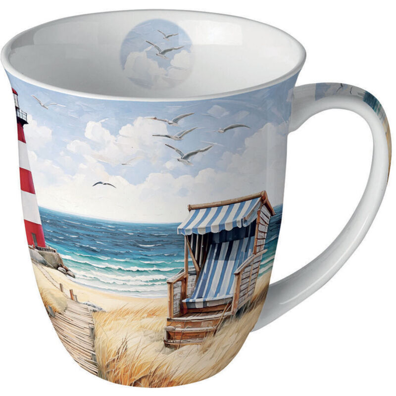 Mug promenade sur la plage en porcelaine