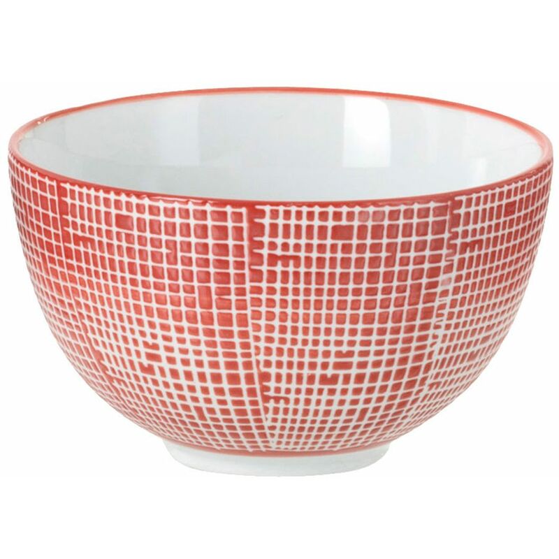 Bol rouge à quadrillage blanc en porcelaine