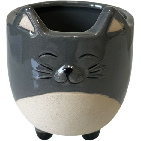 Petit cache pot chat gris 10 cm