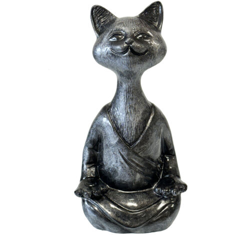 Statue en céramique chat zen gris 39 cm