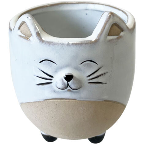 Petit cache pot chat blanc 10 cm