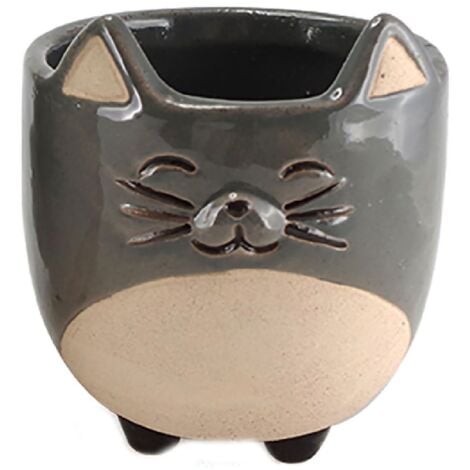 Petit cache pot chat gris 12.5 cm
