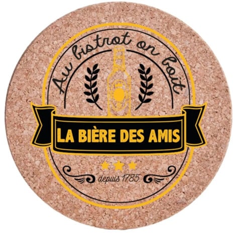 Sous plat La bière des amis rond magnétique en liège