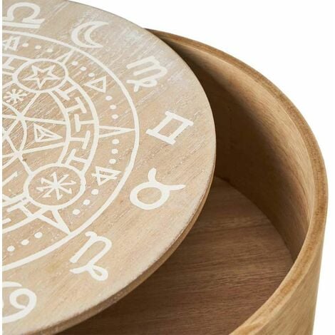 Boite ronde Astro blanchie en bois MDF gravé