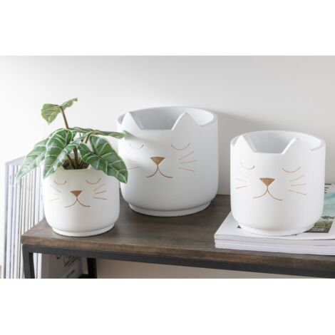 Cache Pot de Fleurs Chat Blanc