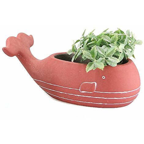 Cache pot baleine rouge en ciment 30 cm