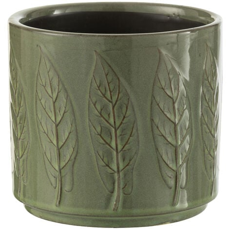 Cache-pot en céramique feuillage vert