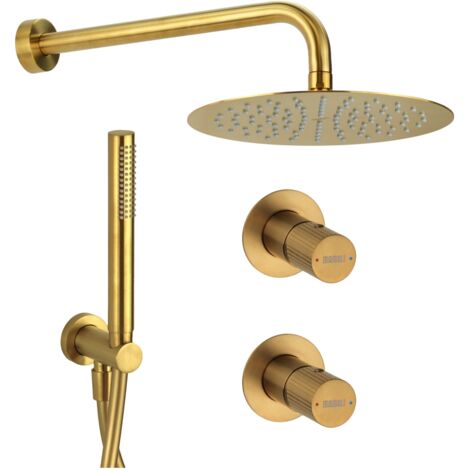 Kit doccia completo colore ottone spazzolato con miscelatore ...