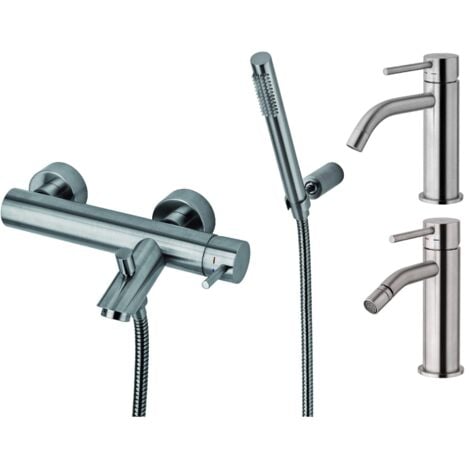 Set miscelatore lavabo, bidet e vasca colore steel looking Paffoni Light KITLIG9ST