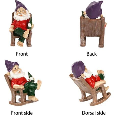 Statue De Décor-Nain de jardin sur chaise à bascule，Nain de jardin ...
