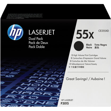 HP 55X 2 Pack High Yield Black Original LaserJet Toner Cartridges ...