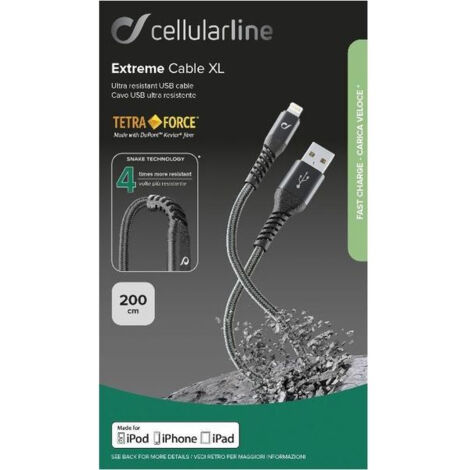 Cellularline Tetra Force Cable 200cm - Lightning Cavo Lightning ultra ...