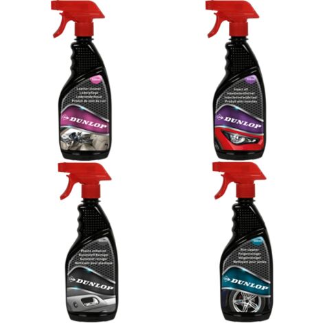 Dunlop - Lot de 4 produits d'entretien pour voiture (cuir, plastique ...