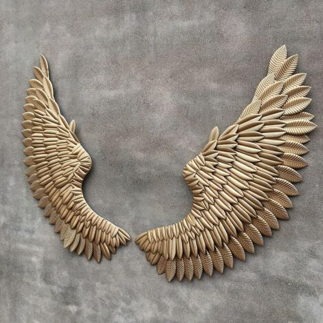 1 par de alas de ángel de metal 3D con alas de metal dorado, altura 100 cm