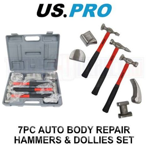US PRO Tools 7pc Auto Body Panel Beating Dent Repair Hammers & Dollies ...