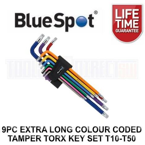 BlueSpot 9pc Extra Long Colour Coded Tamper Torx Key Set T10 - T50 15302