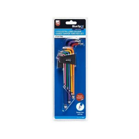 BlueSpot 9pc Extra Long Colour Coded Tamper Torx Key Set T10 - T50 15302