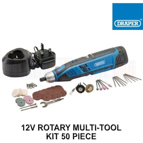 Draper 50 Piece 12V Rotary Multi-Tool Kit 1 X 1.5Ah Battery 1 X Charger ...
