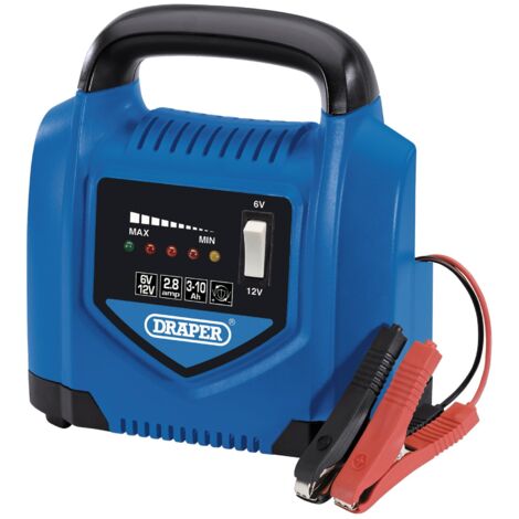 Draper 6V/12V Battery Charger, 2.8A, Blue and Black 53047
