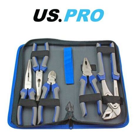 US PRO Tools 5pc Pliers Set In case combination long bent nose side ...