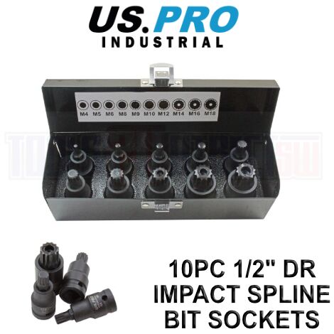 US PRO INDUSTRIAL Tools 10pc 1/2 dr Impact Spline Bit Sockets Set 3435