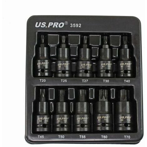 US PRO Tools 10PC 1/2 DR Torx Impact Star Bit Socket Set T20 - T70 3592