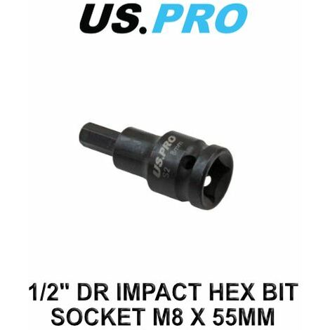 US PRO Tools 1/2" DR Impact Hex Bit Socket M8 X 55MM 3320