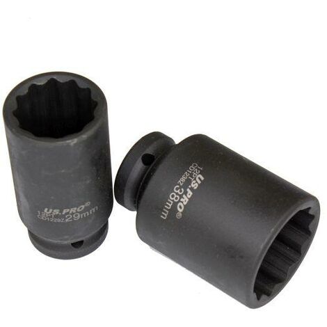 US PRO Tools 9pc 1/2" Dr 12pt Deep Impact Hub Nut Sockets 29mm to 38mm 3688