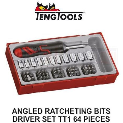 Teng Tools 64 Piece Angled Ratcheting Bits Driver Set TTMDRT64