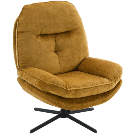 Fauteuil pivotant pieds étoiles en velours - Jaune moutarde - Sofia