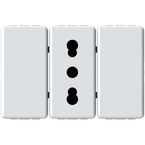 Modulo presa bipasso e 2 copri foro, serie P, bianco, 16A, compatibile con serie Gewiss System ...