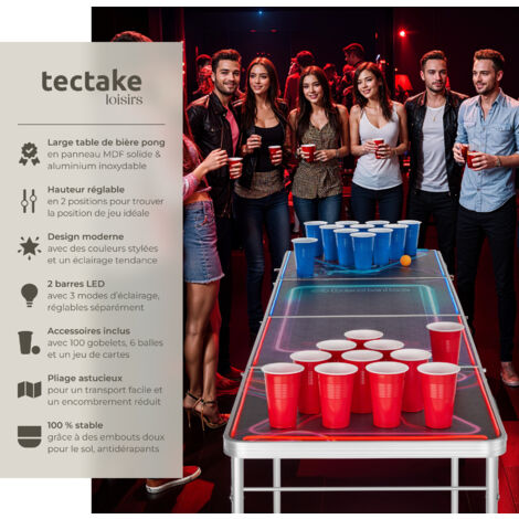 Table de beer pong BEER WARS I avec éclairage LED et jeu cartes
