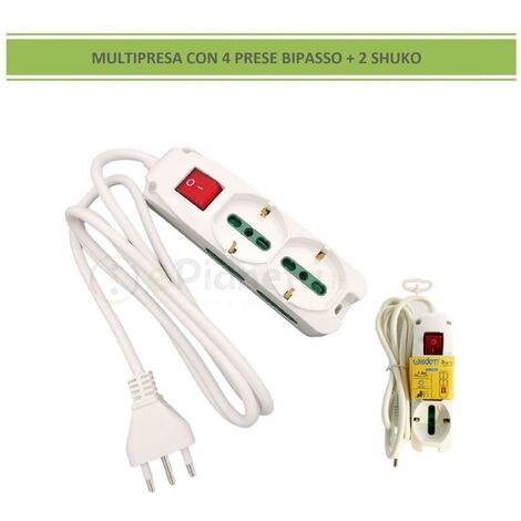Multipresa prolunga elettrica con 4 prese bipasso + 2 shuko 16A 250V ...