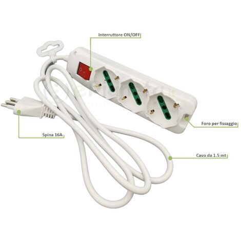 Multipresa prolunga elettrica con 3 prese shuko 16A 250V ciabatta ...