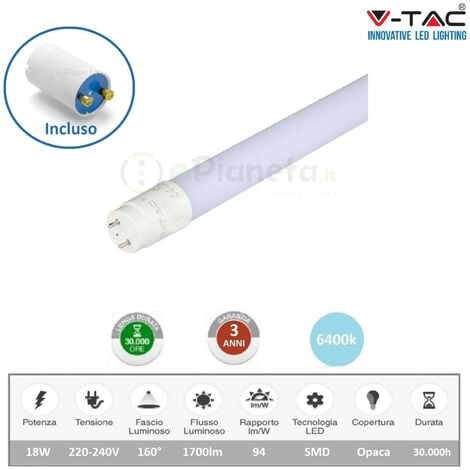 V TAC VT 1277 Tubo led 18w T8 attacco G13 neon 120cm con starter tubi in nano plastic luce ...