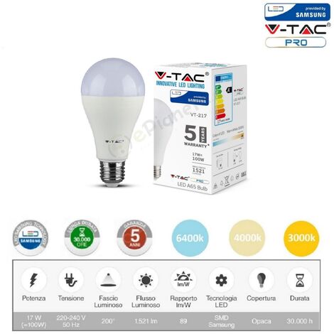 V-TAC PRO Lampadina led bulbo 17w A66 attacco grande E27 copertura ...