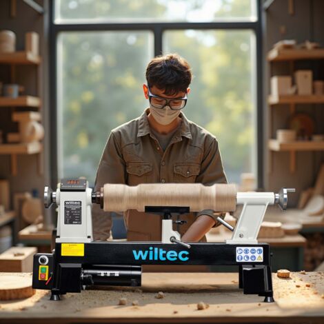 Wiltec Torno de madera 550 W velocidad variable 650-3800 rpm, máquina ...