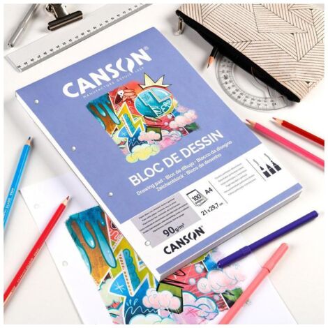 Canson Blocco A4 Perforato 50 Fogli 90 g/m² Collato Lato Corto