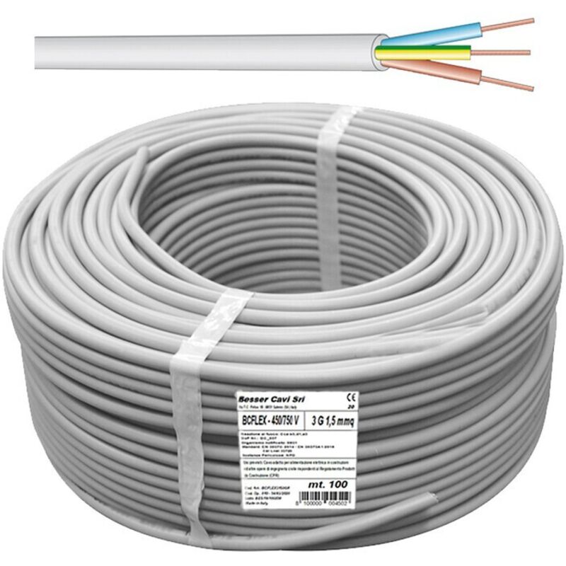 Cavo Elettrico Sezione Mmq 3X1,5 Grigio 450/750V - 100 Mt