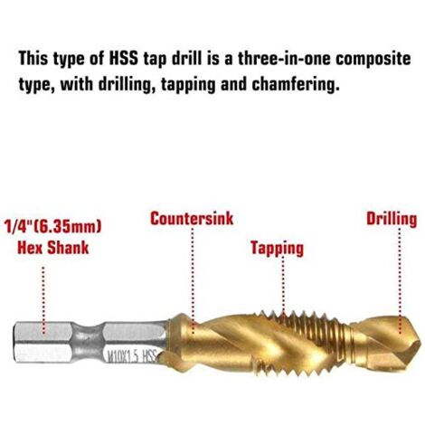 Set mit 6 Gewindebohrern, Gewindebohrer, metrisches M3-M10-Gewinde mit HSS-Titanbeschichtung und ...