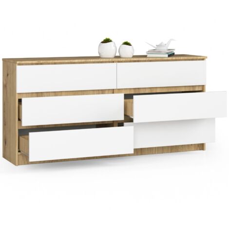 Kommode AKORD K160 Eiche Artisan 160 cm 6 Schubladen Front Weiß B160 x ...