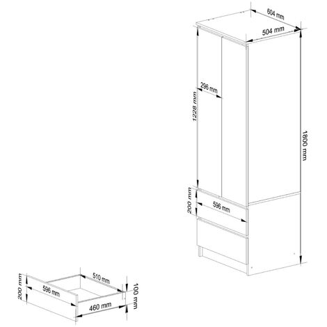 Kleiderschrank AKORD S60 mit Spiegel Weiß 60 cm 2 Türen 2 Schubladen ...