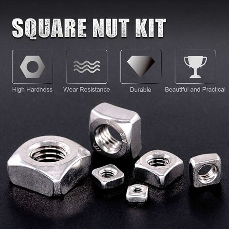 150 pcs Square Nut, 304 Stainless Steel Square Nut Kit for Home Industrial and Construction ...