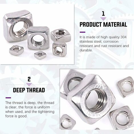 150 pcs Square Nut, 304 Stainless Steel Square Nut Kit for Home Industrial and Construction ...