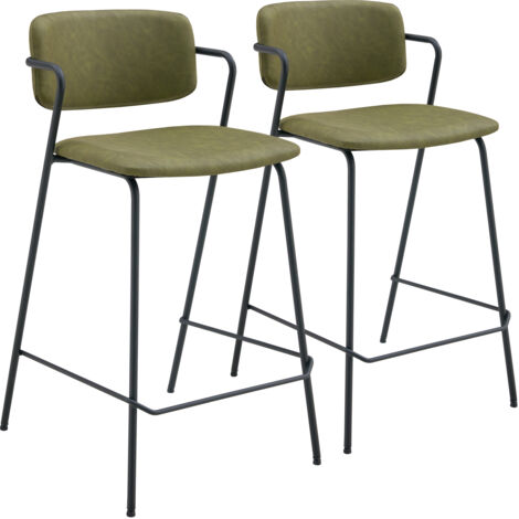 Set di 2 sgabelli da bar LÉON in similoro verde
