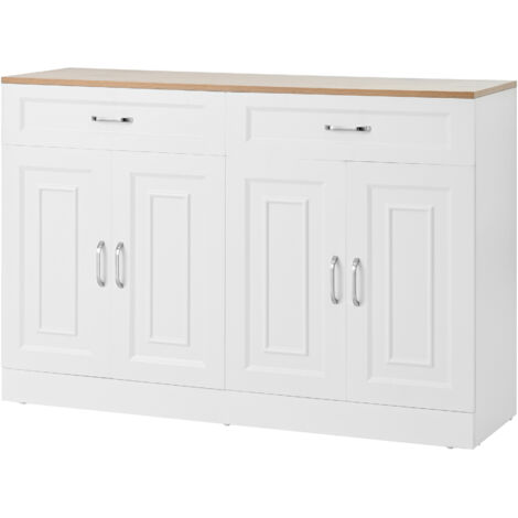 Buffet 120x35x80,5cm - 4 portes et 2 tiroirs - Étagères réglables ...