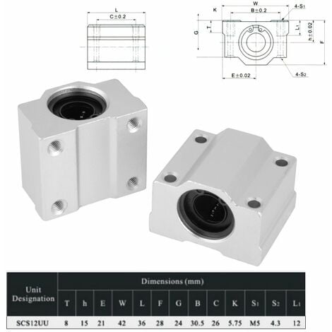 Linear Bearing Slide Block, 4pcs/set SCS12UU Linear Motion Aluminum ...