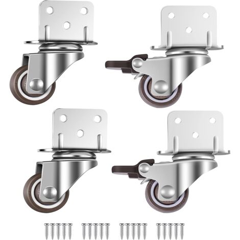 Set of 4 Small Furniture Swivel Casters, 25mm with Brake, L-Mount Plate ...