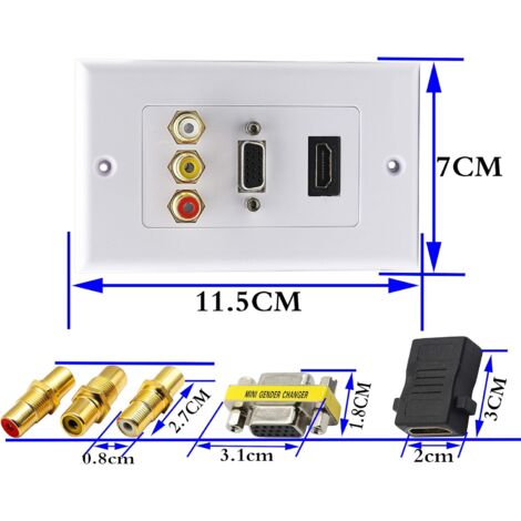 3RCA+HDMI+VGA Wall Plate HDMI Component Composite Audio Video Charging ...