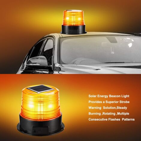 Solar LED Amber Magnetic Strobe Light Emergency Flashing Light Rotating ...